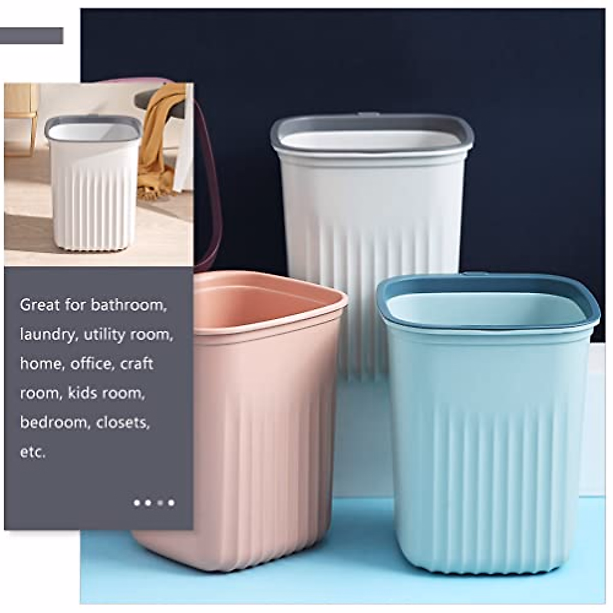 Zerodeko Bathroom Trash 3Pcs Small Trash Can Plastic Waste Basket Garbage Container Bin Recycling Bin Rubbish Bucket Food Scrap Container Compost Bin Pail for Bedroom Bathroom Kitchen Office Trashcan