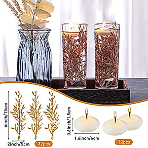 32 Pieces Faux Flowers for Floating Candles, 12 Unscented Floating Candles for Centerpieces, 6 Inch Flower Filler Vase Fillers Filling in Floating Candles for Wedding Dinning Table (Gold)