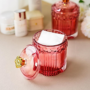 H&D HYALINE & DORA Pink Qtip Holder Dispensers Glass Apothecary Jars with Lids Bathroom Canisters Small Glass Jars for Cotton Ball, Cotton Swab