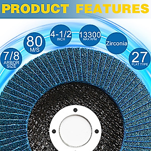 PRETEC Flap Discs 4 1/2 for Angle Grinder, 12 Pcs Flap Discs 40/60/80/120 Grit, 4.5" x 7/8" High Density Zirconia Type 27 Flap Sanding Disc for Grinding, Rust Removal, Sanding and Finishing -12 Packs