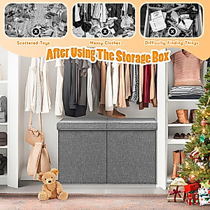 Large Toy Box, Collapsible Storage Bins with Lids, Toy Storage Organizer Toddler Bin Boxes for Kids, Boys, Girls, 25"x13"x16"Toy Chest Bin Box Baskets for Nursery, Living Room, Playroom, Bedroom, Gray