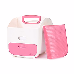 Ubbi Portable Diaper Changing Station + Diaper Storage Caddy Organizer with Changing Mat: Easily Stores Baby Diapers, Wipes + Baby Accessories - Pink