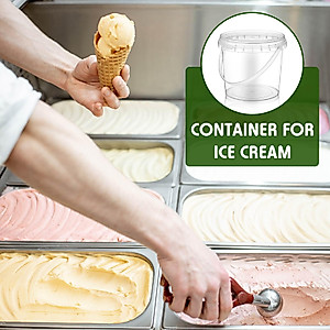 Mifoci 50 Pcs Food Clear Bucket Plastic Gallon Bucket Round Reusable Ice Cream Containers with Lids and Handles Airtight Clear Plastic Tub Freezer Reusable Pail for Kitchen Drinks Home (24oz)