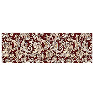Paisley Kitchen Mats Anti Fatigue 1 Piece, Kitchen Mats for Floor, Comfort Mat for Kitchen Floor, Non Skid Mats for Kitchen,Office,Sink,Oven,Laundry, Vintage Mandala Cashew Flower Floral Texture Red