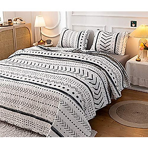 JANZAA Boho Bedding Bedspreads Queen Size,3 PCS Bohemian Quilt Set with Geometric Printed for All Season(Two Pillow Cases)