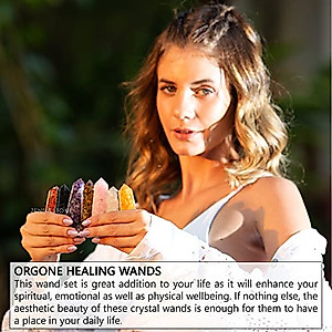 Orgone Healing Point Wands Set of 7 Includes 3.5” Amethyst Crystal, Rose Quartz, Black Tourmaline, Tigers Eye, Citrine, Carnelian, and Clear Quartz-big crystals for Spiritual Meditation and Protection