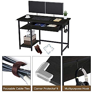 Rolanstar Computer Desk with Shelves and Drawer, 39" Home Office Writing Desk, Laptop Study Table Workstation,Business Style, Stable Metal Frame, Black