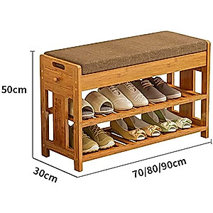 llibnn 2-Tier Bamboo Shoe Bench Holder with Seat Cushion Heavy Duty Shoe Storage Organizer with Drawer for Closet Entryway Hallway (Size : 70cm) (Size : 70cm)
