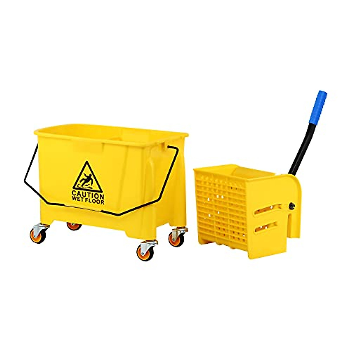 SAMGER S Commercial Mop Bucket with Down Press Wringer on Wheels 21 Quart 5 Gallon Portable Plastic Combo Mop Wringer Bucket with Metal Handle for Home and Commercial Floor Cleaning, Yellow