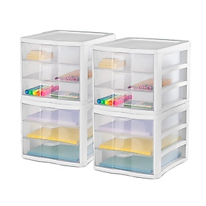 Sterilite 17918004 3 Drawer Unit, White Frame with Clear Drawers, Pack of 4