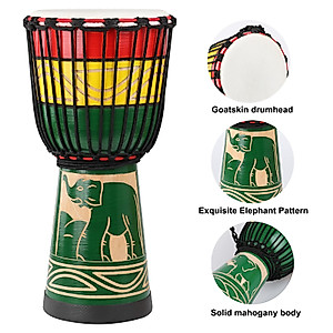 Djembe Drum,LIEKE 10'' African Drum Carved of Mahogany Goatskin Drumhead for Adults Student Beginners Green
