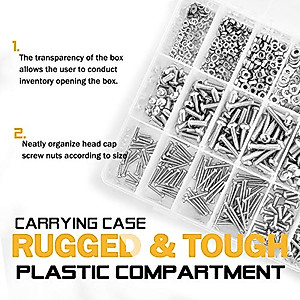 VIGRUE M5 M4 M3 M2 Metric Screws Bolts Nuts Washers Assortment Set with Allen Wrench 1080Pcs Hex Button Head Socket Cap Screws Stainless Steel, Small Bolts and Nuts Assortment Kit