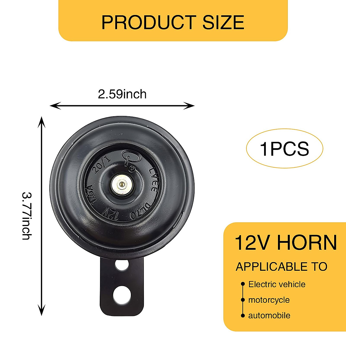 ZBGUN 1 PC Car Snail Horn Whistle, 3.7In x 2.5In 12V Metal Round Loud Speaker Scooter Snail Horn Accessories, Universal Waterproof Durable Vehicle Disc Horn for Motorcycle Moped Dirt Bike (Black)