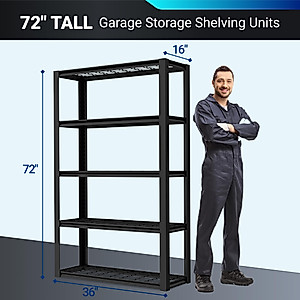 FLEXIMOUNTS 72" H Garage Shelving, 5-Tier Garage Storage Shelves, Standing Shelving Unit, Metal Wire Rack, Heavy Duty Shelving for Basement, Warehouse, 36" W x 16" D x 72" H