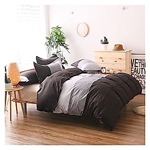 Bedding Set Simple Striped Beding Set 3 Pieces Luxury Printed Duvet Cover Set Modern Stylish Soft Microfiber Quilt Cover with Hidden Zipper Corner Ties Full Bed Set (Color : A, Size : US-King 260X23