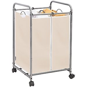 STORAGE MANIAC Laundry Sorter 2 Section, 90 L Laundry Hamper with Wheels, Laundry Basket Sorter, Laundry Separator Hamper, Laundry Organizer, 2 Bag Laundry Cart with Wheels and Removable Bags, Beige