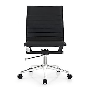 2xhome - Mid Back Height Modern Office Arm Chair, Ribbed PU Leather Seat with Swivel Tilt Adjustable Chrome Base - Executive Conference Room Task Chair (Black)
