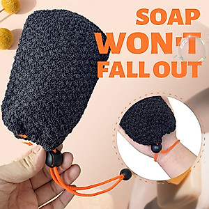 MIG4U Exfoliating Soap Bag for Shower 2 Pieces - Bar Soap Saver Pouch, Bamboo Body Scrubber Exfoliator Pocket in Travel Bathing, Black, Double Layer