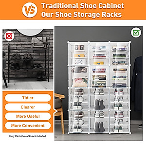 CHALIGHT 12-Tier Shoe Rack - 72 Pairs Shoe Storage Organizer - Stackable, Portable Cabinet (3-Tier Box x 12)