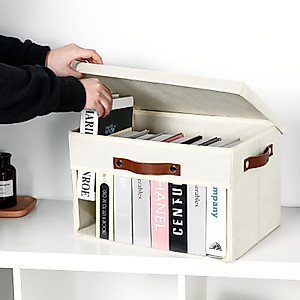 Bidtakay Collapsible Storage Bins with Lid Storage Cubes with Clear Window 15 x 11 inch Fabric Closet Organizer with Handles Storage Baskets for Shelves Organization Clothes 4-Pack Ivory