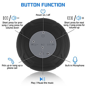 Annlend Bluetooth Shower Speaker Waterproof Portable Wireless Water-Resistant Speaker Suction Cup,Built-in Mic Speakerphone for Phone Tablet Bathroom Kitchen - Black