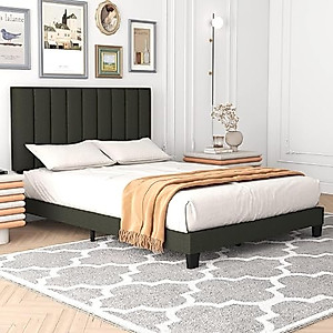 SWISH WEAVERS Queen Platform Bed Frame with Headboard, Upholstered Bed Frame with Wingback, No Box Spring Needed, Easy Assembly Solid Wooden Slats, Noise-Free, Dark Gray