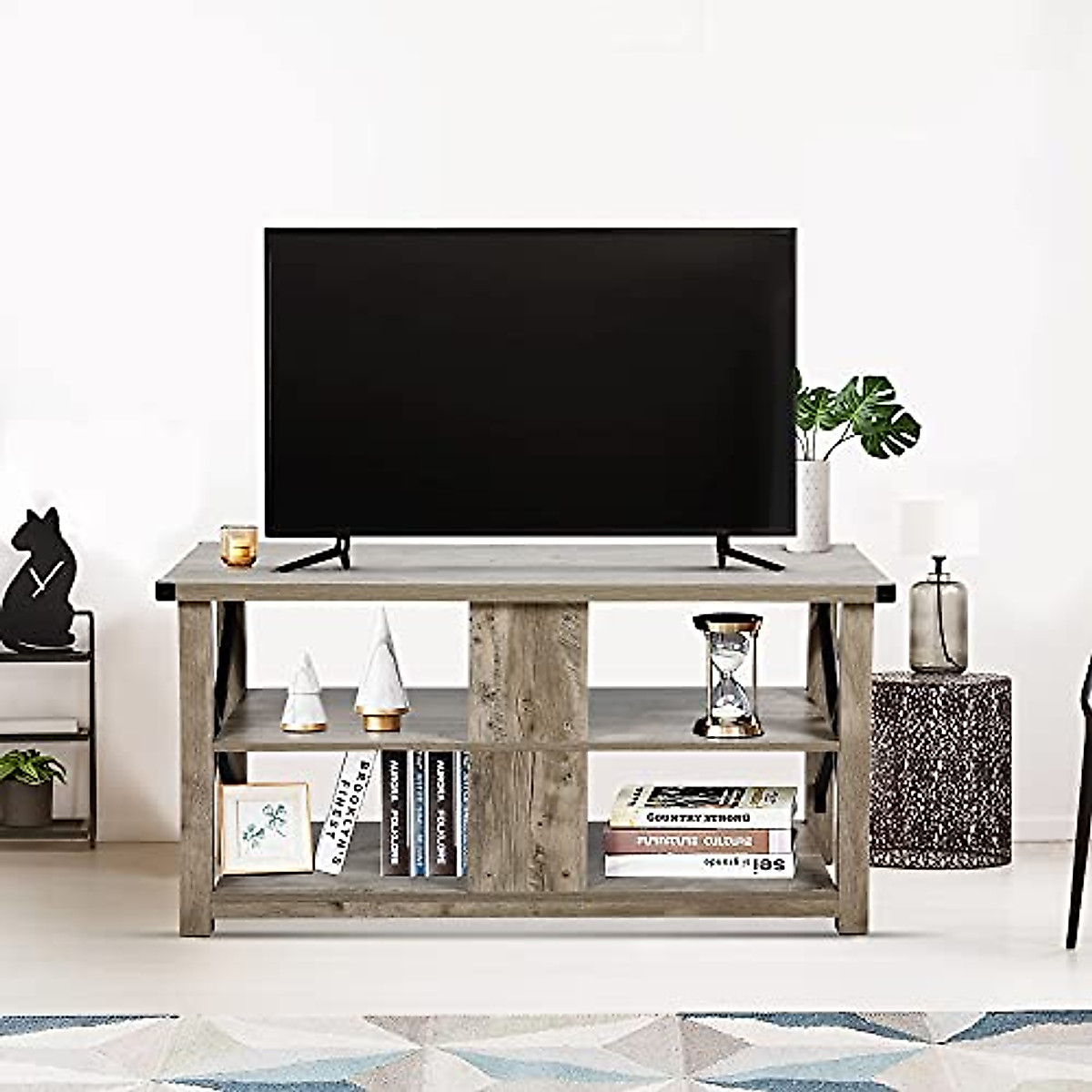 JAXPETY 47" Rustic TV Stand Wood Sofa Table Industrial Entertainment Center 3-Tier TV Console for Living Room, Bedroom, Entryway/Hallway, Gray