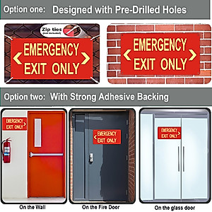 (2Pack) Photoluminescent Emergency Exit Sign Red, Glow In The Dark Aluminum Exit Sign - Adhesive Backing - 4pcs Removable Arrows Included - 14.25 x 7.5 Inches - Non Electrical Exit Sign