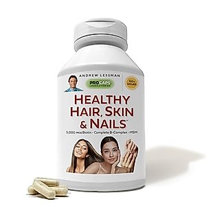 ANDREW LESSMAN Healthy Hair, Skin & Nails 60 Capsules – 5000 mcg High Bioactivity Biotin, B-Complex - Promotes Beautiful Hair, Skin, Strong Nails - No Additives Hair Growth Vitamins Biotin Supplement