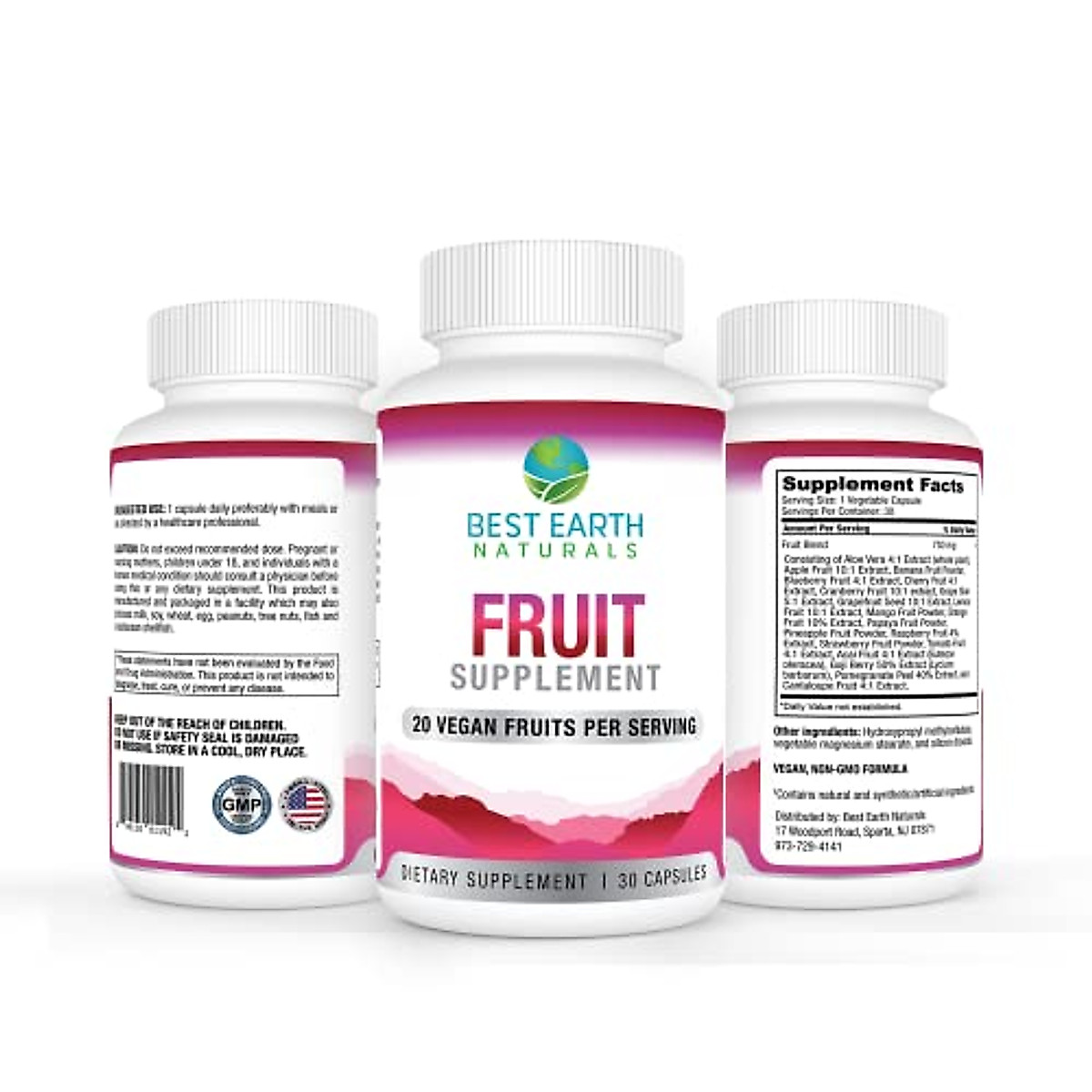 Best Earth Naturals Fruit Supplement - 20 Concentrated Super Food Fruits Per Serving; with Aloe Vera, Cherry, Cranberry, Papaya, Acai, Goji Berry, Pomegranate, and More! Vegan