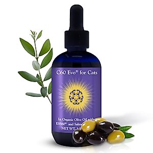 ESS60 Olive Oil for Cats - Organic Extra Virgin Olive Oil, Pure C60 ESS60 (.8 mg/mL) & Natural Salmon Essence to Support Your Cats’ Flexibility, Energy, Immunity, Longevity - 3 oz