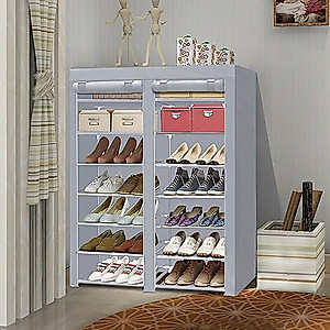 ERONE Shoe Rack Storage Organizer, 28 Pairs Portable Double Row with Nonwoven Fabric Cover Shoe Rack Cabinet for Closet