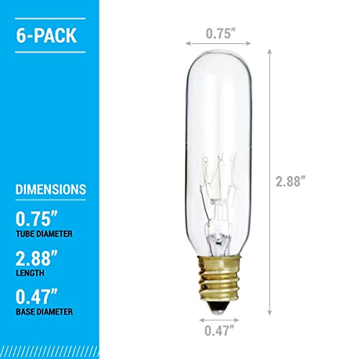 KOR (Pack of 6) 15T6/CL - 15 Watt T6 Clear Tubular - 120V - Candelabra (E12) Base - Incandescent Light Bulb