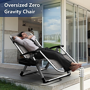Elevens Oversized Zero Gravity Chair, 30in Reclining Patio Lounge Chair with Removable Cushion & Tray, Patio Lounge Chair with Adjustable Headrest, Support 500 lbs, Gray