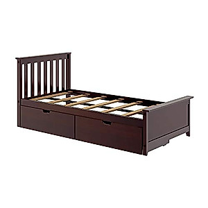 Max & Lily Twin Bed, Bed Frame with Headboard For Kids with Storage Drawers, Slatted, Espresso