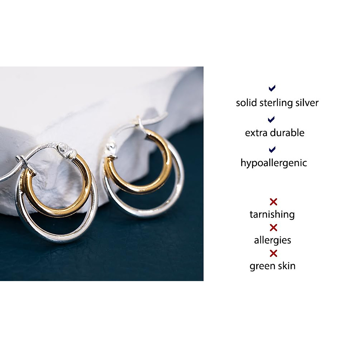 Hoops & Loops Yellow Gold Flash Sterling Silver Two-Tone Double Circle Round-Tube Polished Hoop Earrings, 15mm