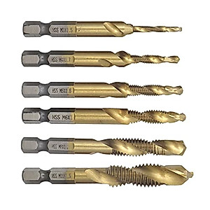 6pcs 1/4 inch Titanium Combination Drill and Tap Bits Set Screw Tapping Bit Tool for Tapping Metric (M3-M10) Drilling Tapping and Countersinking HSS4341 Steel