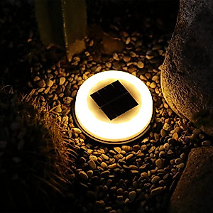 Solar Ground Lights - Outdoor Disk Lights Garden Decor, 14 LED Warm White Waterproof In-Ground Lights, for Landscape Lighting for Patio Pathway Lawn Yard Deck Driveway Walkway (Warm White, 1 Pack)