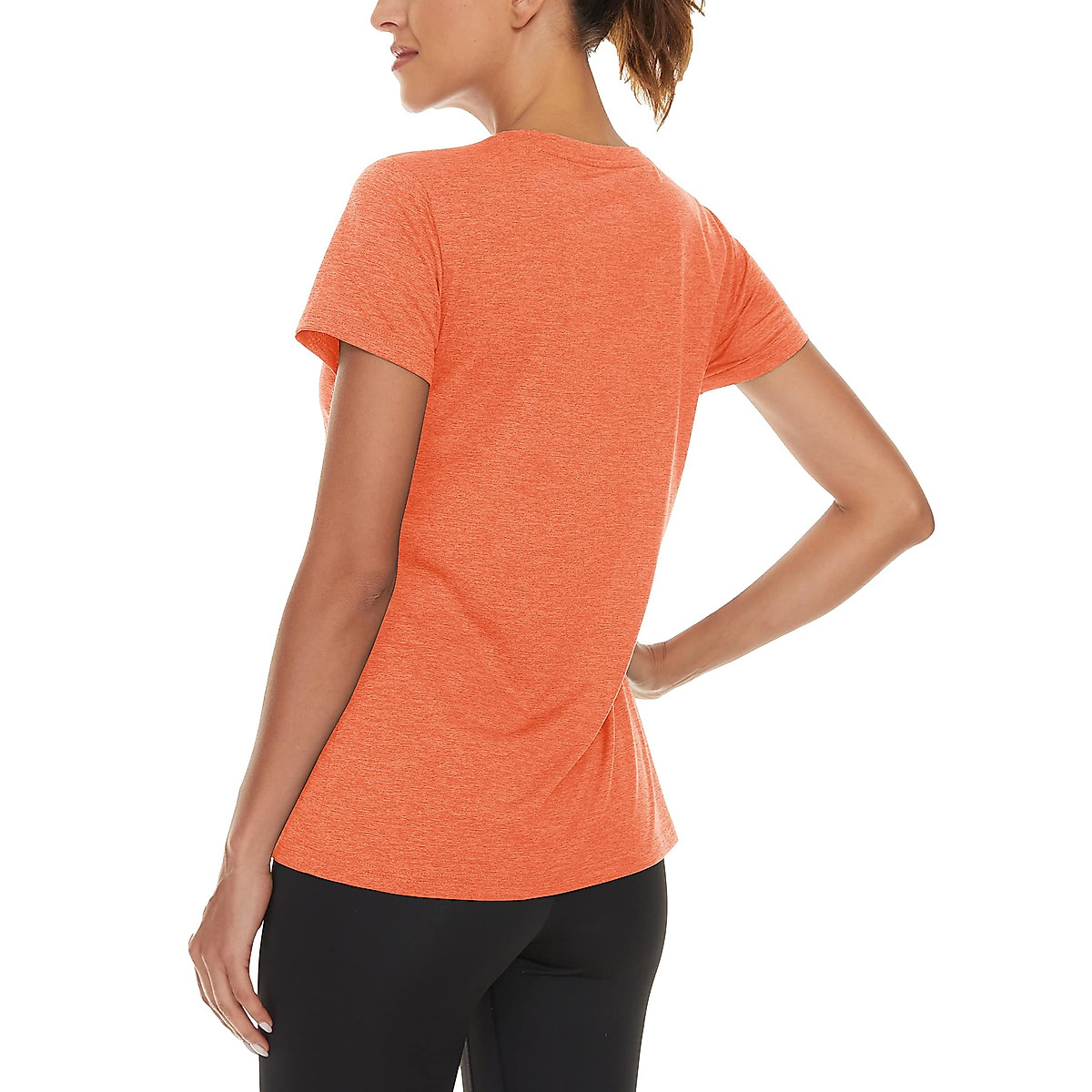 TACVASEN Women's Running Short Sleeve Quick Dry Shirts Athletic Workout Running T-Shirt Women Orange,L