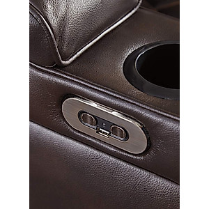 Signature Design by Ashley Warnerton Faux Leather Power Reclining Loveseat with Center Console, Brown