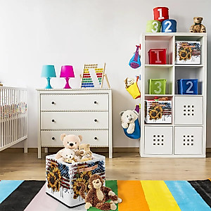 oooJHooo Storage Baskets for Shelves, Sunflower American Flag Waterproof Storage Bins, Collapsible Toy Storage Cubes Organizer with Handles, for Home Closet Nursery Office