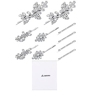 Janinka 10 Pieces Rhinestone Wedding Hair Clips Bridal Hair Pins Crystal Bobby Pins Silver Hairpin Barrette Leaf Flower Wedding Elegant Hair Accessories for Bride Women and Girls (Rhinestone style)