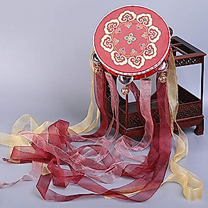 Hanfu Hand Drum with Red Ribbon Retro Tambourine Ancient Accessories Hand-Held Ribbon Drum