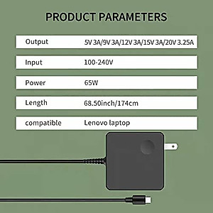 Laptop Charger 65W USB C Black for Lenovo Yoga C940 C740 C930 Power Adapter for ThinkPad X1 Carbon T470s T480，AC Laptop Adapter Fit for Lenovo 100e 300e 500e Chromebook c340 s330 s340 Yoga ThinkPad