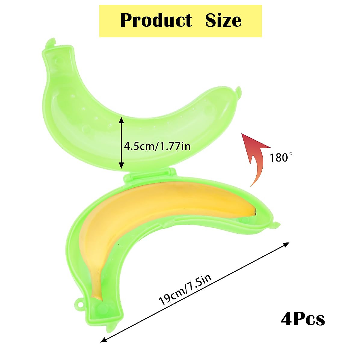 IBEQUEM 4Pcs Banana Case, Reusable Banana Container BPA-Free, Cute Banana Protector Storage Box Container for Lunch Fruit, Plastic Banana Keeper Holder for Outdoor Travel (Yellow, Pink)