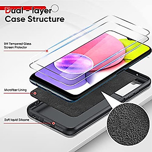 LeYi Liquid Silicone Slim Phone Case for Galaxy A03S (6.5") with 2-Pack Screen & Camera Protectors - Black