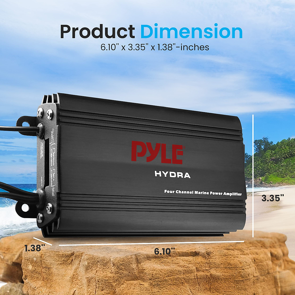 Pyle Hydra Marine Amplifier - Upgraded Elite Series 800 Watt 4 Channel Micro Amplifier - Waterproof, GAIN Level Controls, RCA Stereo Input, 3.5mm Jack, MP3 & Volume Control (PLMRMP3B)