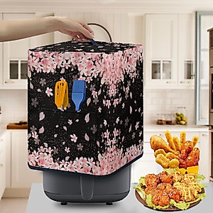 Binienty Pink Cherry Blossom Air Fryer Protector Dust Cover for Small Appliances with Handles and Pockets Lightweight Coffee Maker Cover