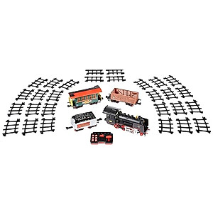 Amazon Basics Remote Control Steam Engine Hobby Train Set with Tender and Gondola and Caboose Smoking, working light and realistic sounds Age 3 or up Perfect for Kids, Multicolor