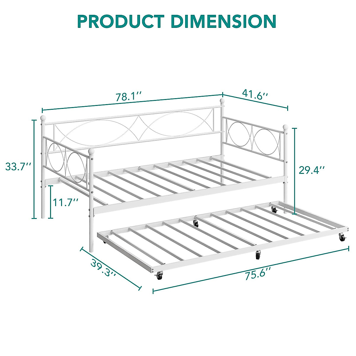 IDEALHOUSE Twin Bed with Pull Out Trundle, Metal Twin Daybed and Trundle Set, Day Bed Sofa Bed Frame with Steel Slat Support, Multifunctional Daybed Frame for Bedroom, Living Room, Guest Room